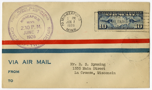 Objects | airmail flight cover: First airmail flight, CAM, Minneapolis ...