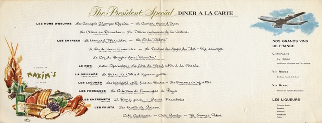 Objects | menu: Pan American World Airways, President Special (first ...