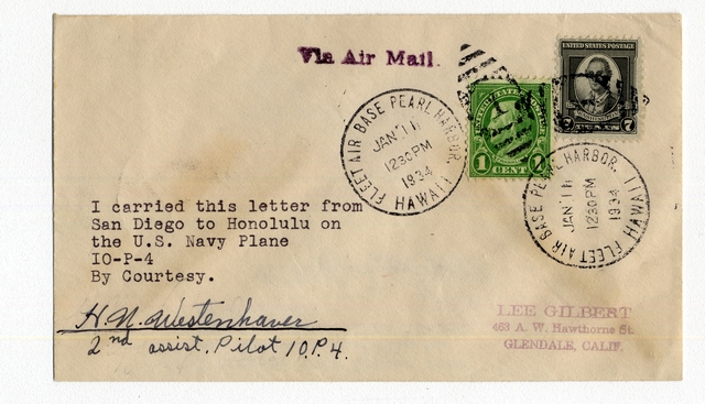 Objects | airmail flight cover: First U.S. Navy Squadron flight, San ...
