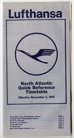 Objects | timetable: Lufthansa, North Atlantic quick reference | SFO Museum
