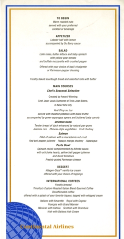 Objects | menu: Continental Airlines | SFO Museum