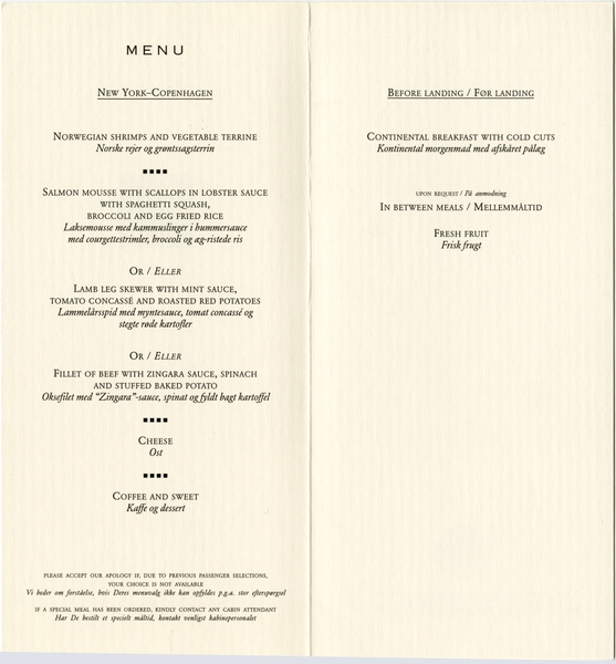 Objects | menu: Scandinavian Airlines System (SAS), EuroClass | SFO Museum