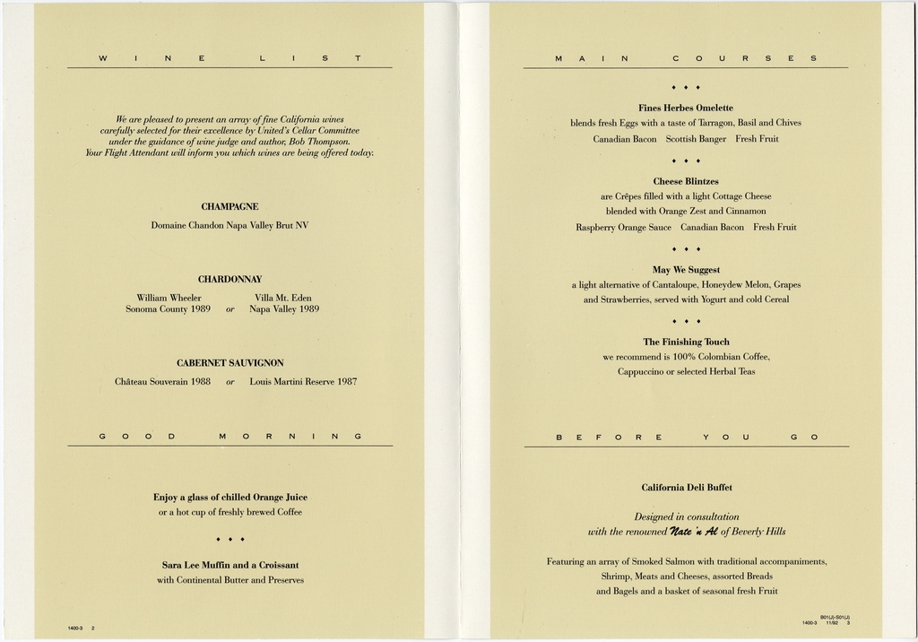 Objects | menu: United Airlines, First Class | SFO Museum