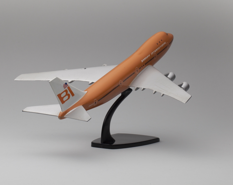 Objects | model airplane: Braniff International, Boeing 747 | SFO Museum