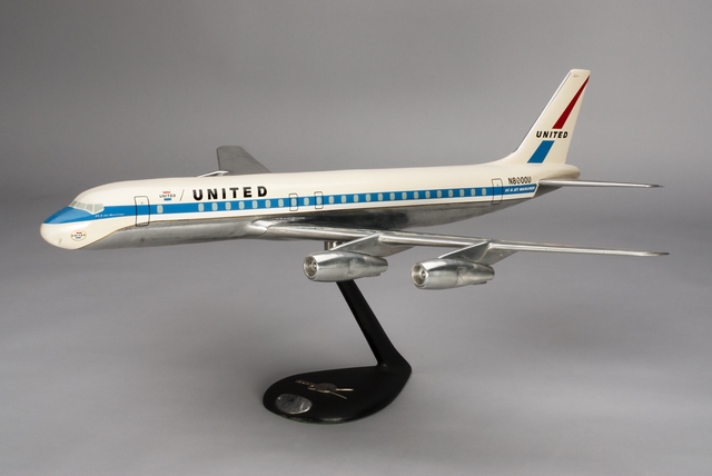 Objects | model airplane: United Air Lines, Douglas DC-8 | SFO Museum