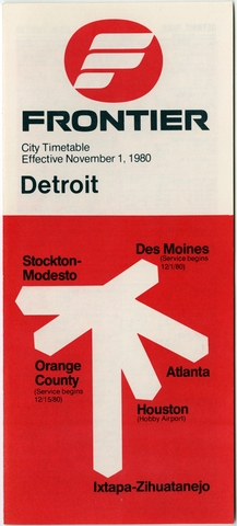 Objects | timetable: Frontier Airlines, Detroit | SFO Museum