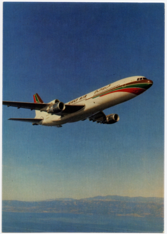 Objects | postcard: Gulf Air, Lockheed L-1011 TriStar | SFO Museum
