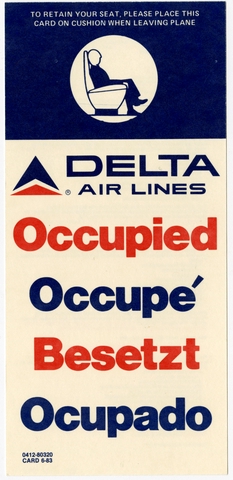 Objects | seat occupied card: Delta Air Lines | SFO Museum