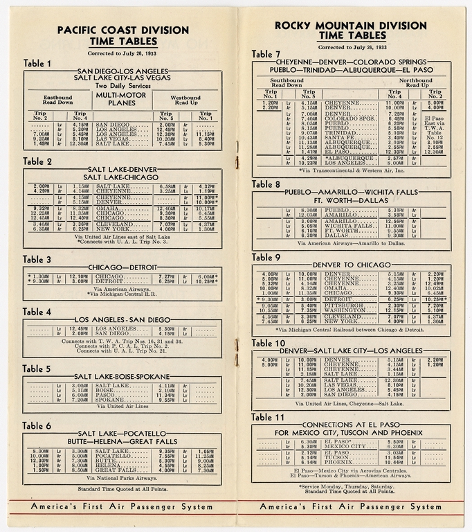 Objects | timetable: Western Air Express | SFO Museum