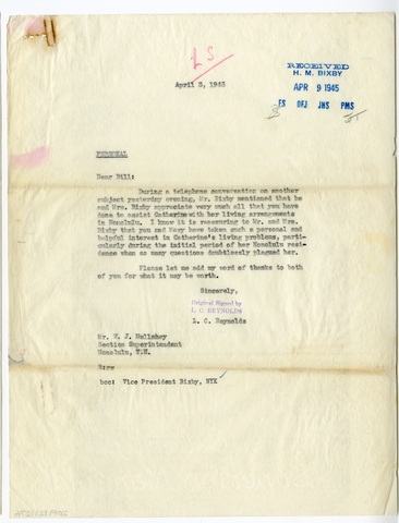 Objects | correspondence: L.C. [Tom] Reynolds to William Mullahey ...